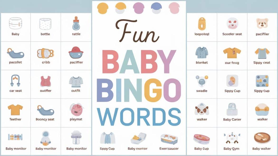 150 Adorable Baby Bingo Words for Your Baby Shower Game - illustrated ...